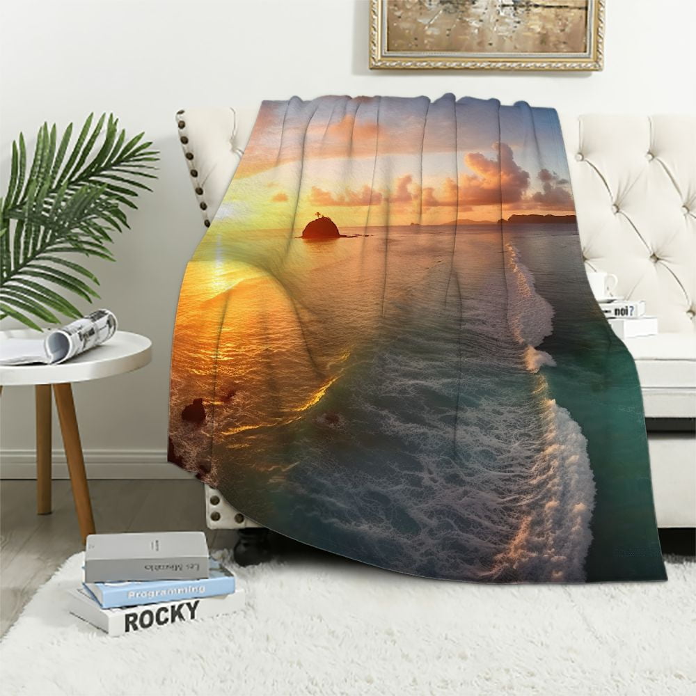 Chilfamy Sunset Waves Beach Cozy Throw Blanket Lightweight Soft Blanket ...