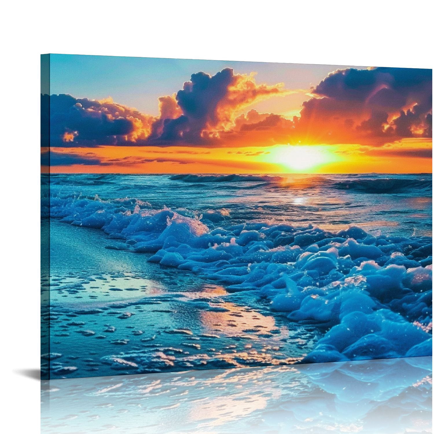 Chilfamy Sunset Waves Ocean Canvas Print Wall Decor Ready To Hang Home ...