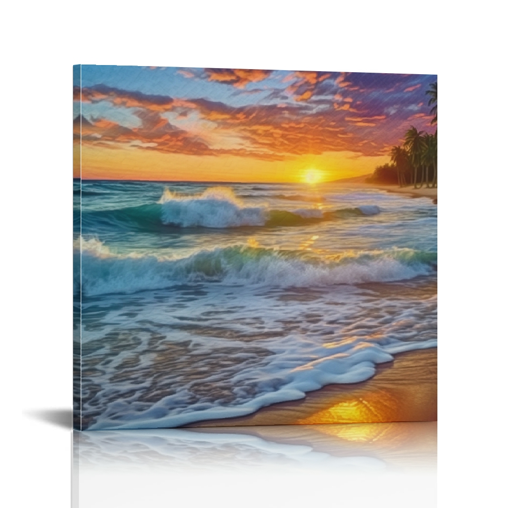 Chilfamy Sunset Waves Wall Decor Canvas Prints Ready To Hang Art ...