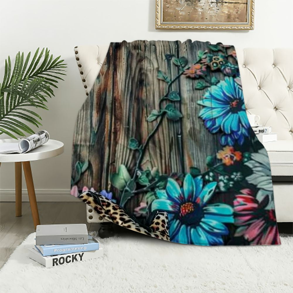 Chilfamy Super Soft Flannel Throw Blanket,Gemstone Daisy Leopard Print ...