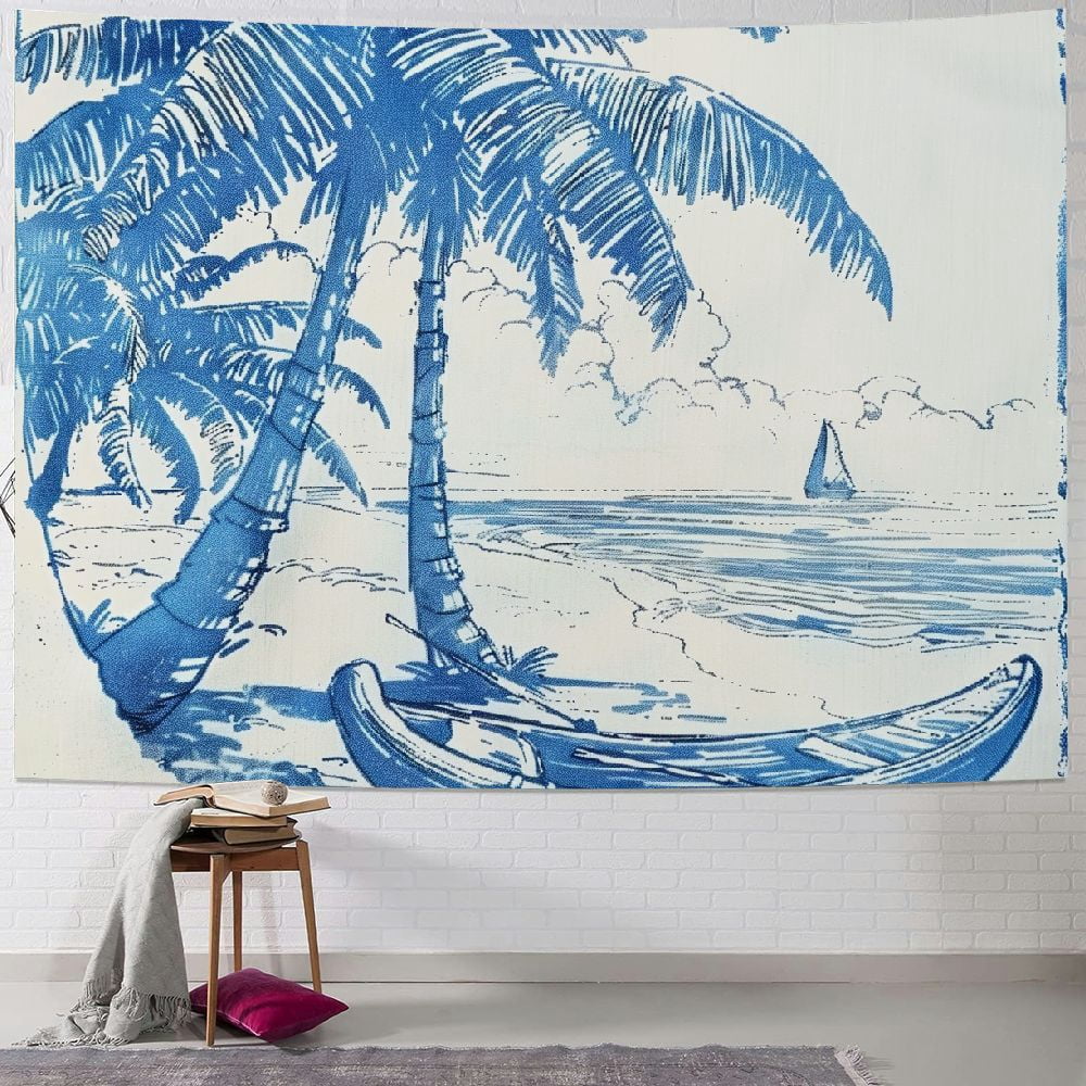 Chilfamy Surf Tapestry, Contemporary Sketch Illustration Hawaiian Beach ...