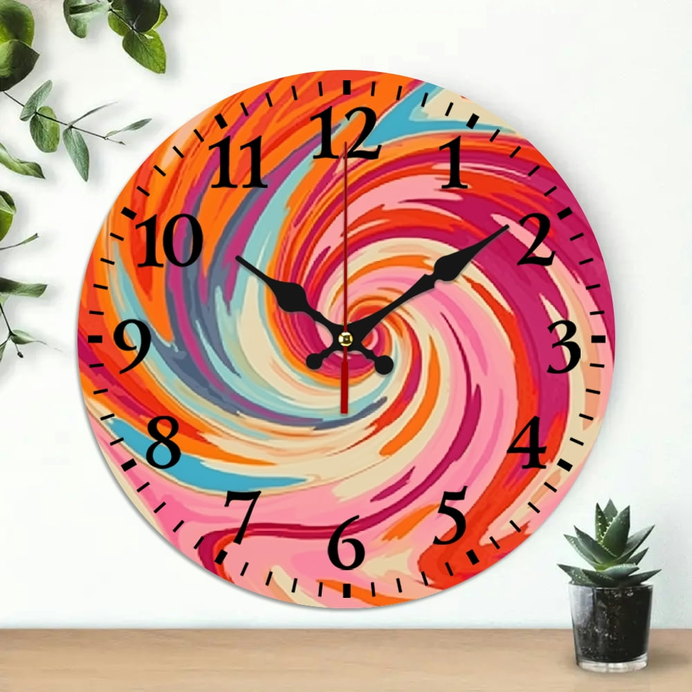 Chilfamy Swirl Pattern Theme Wall Clock, 10-Inch Wooden Wall Clock for ...
