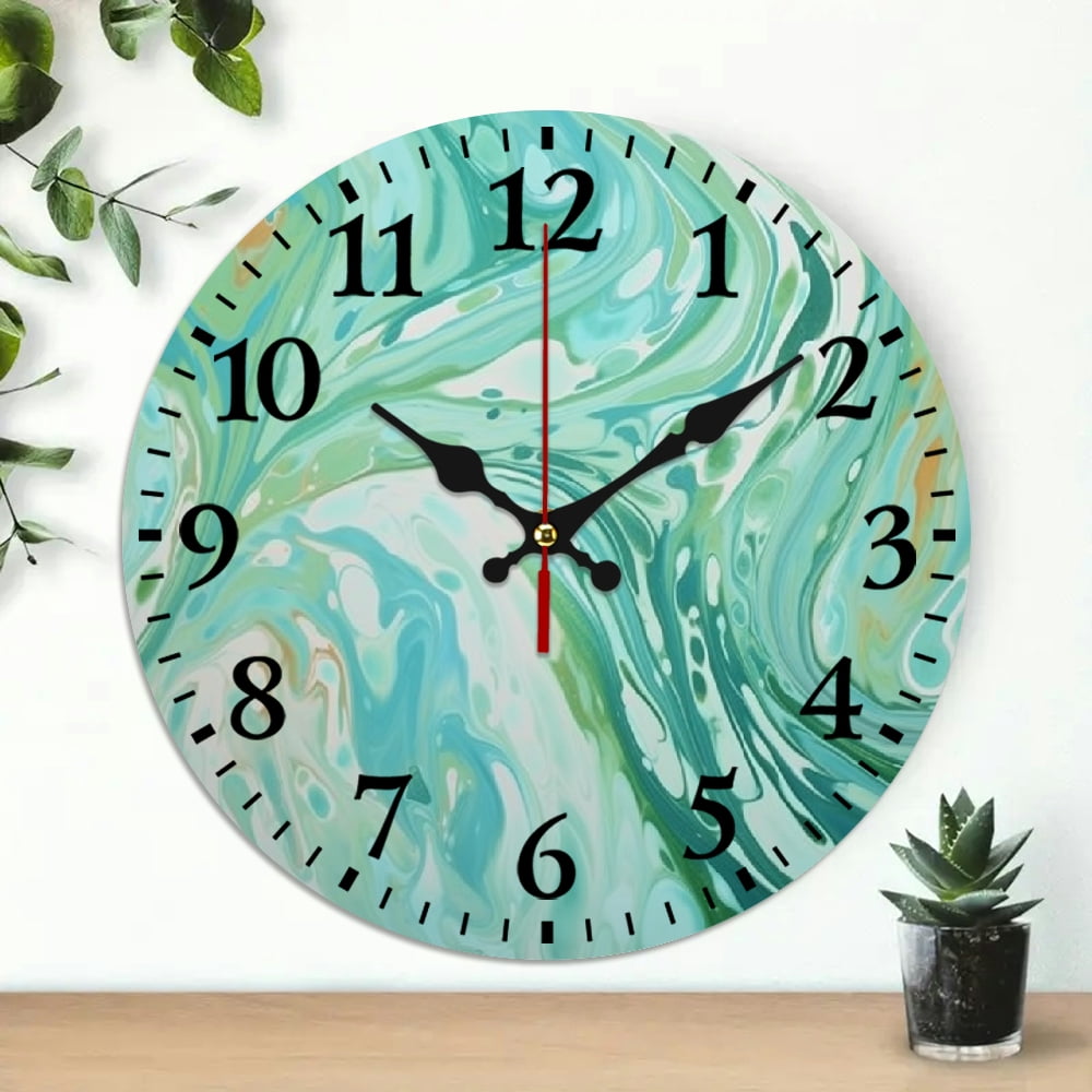 Chilfamy Swirl Pattern Wooden Wall Clock Decor Silent Mechanical ...