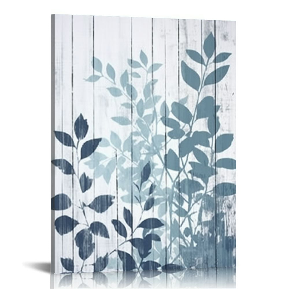 Chilfamy Takfot Blue Wall Art Rustic Canvas Paintings Vintage Leaf Art ...