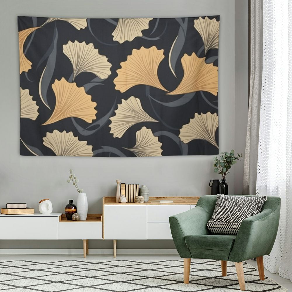 Chilfamy Tapestry Drawing Floral Pattern Ginkgo Biloba Leaves Abstract ...