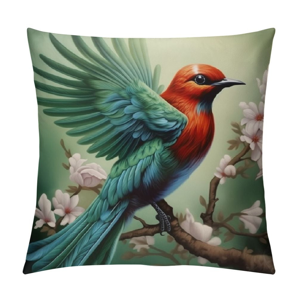 Chilfamy Teal Fantasy Bird Print Throw Pillow Covers Fashion Throw ...