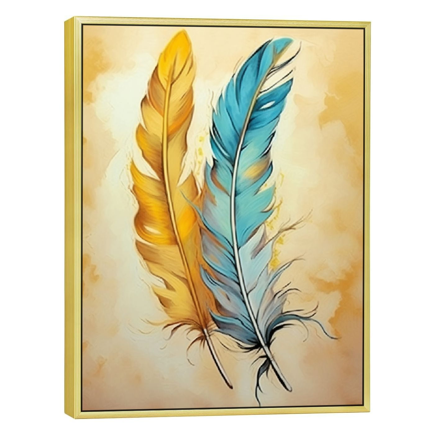 Chilfamy Teal Feather Wall Art Abstract Birds Feather Picture Prints on ...