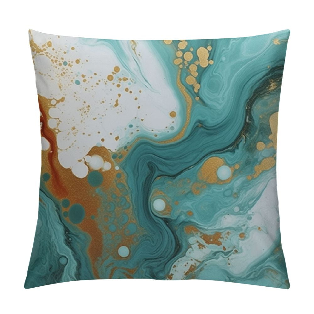 Chilfamy Teal Marble Pillow Covers Turquose Green Marble Decor Golden ...