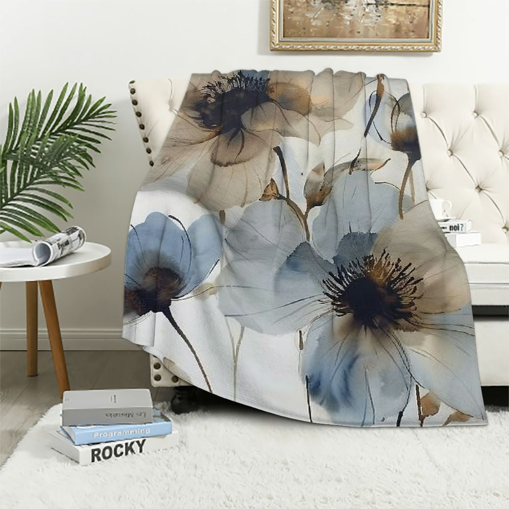 Chilfamy Throw Blankets for Bed Beige Flowers Cream White Decorative ...