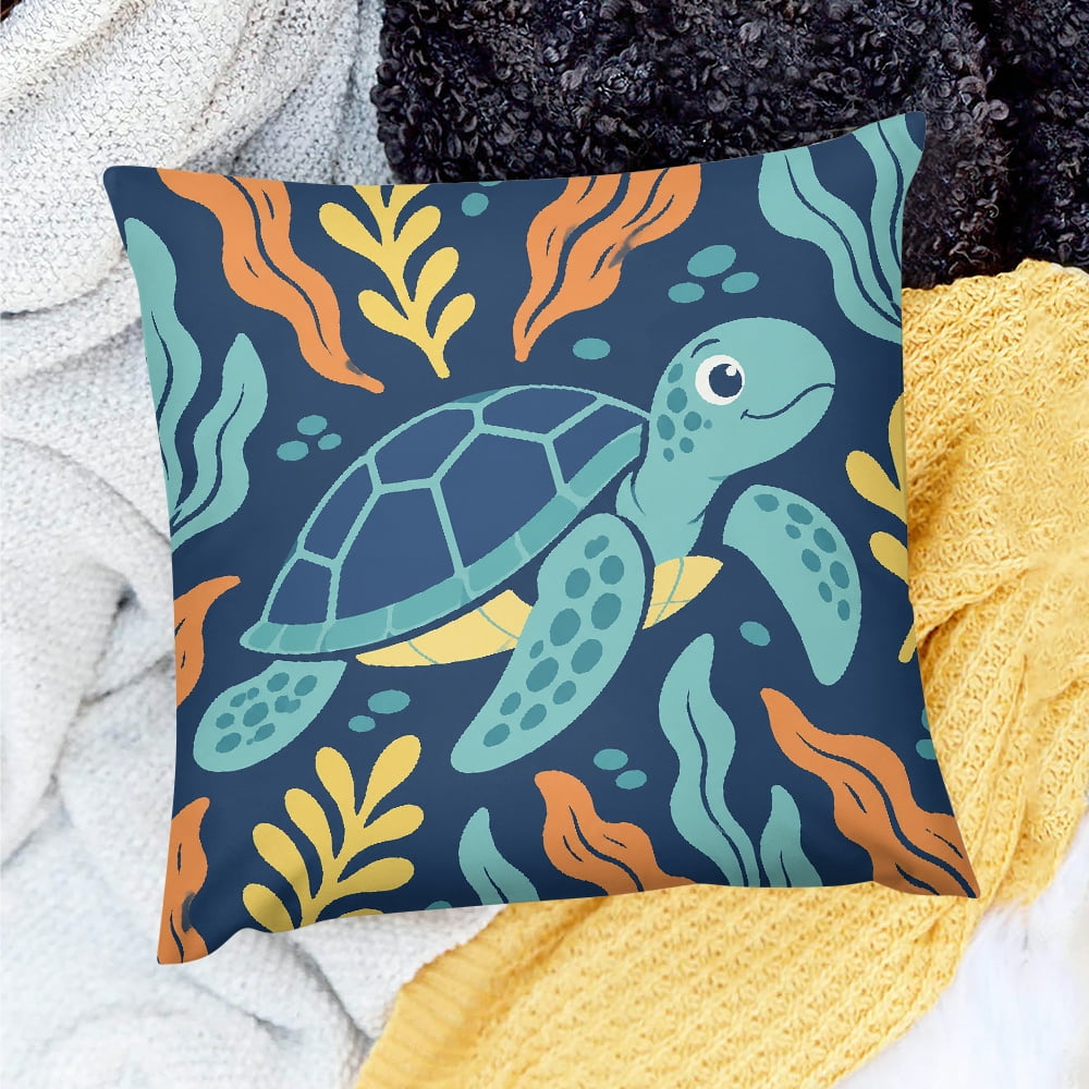 Chilfamy Throw Pillow Case Decoration Cute Sea Turtle Underwater Scene ...