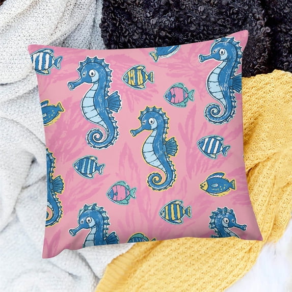 Chilfamy Throw Pillow Case Decoration Seahorse Tropical Fish Pink ...