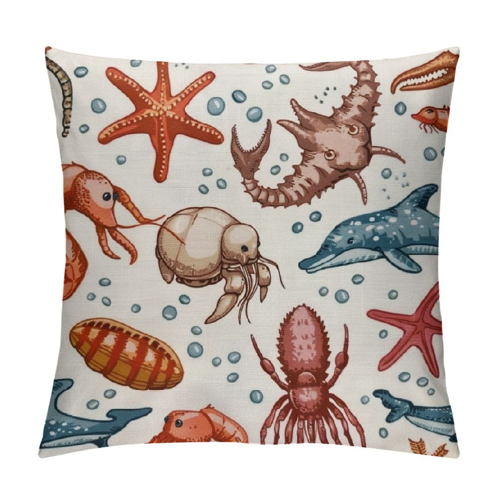 Chilfamy Throw Pillow Cover Seafood with Sea Animals Crab Shrimp ...