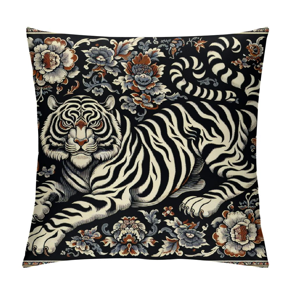 Chilfamy Tiger Cushion Cover Chinoiserie Pillow Covers Animal Print ...