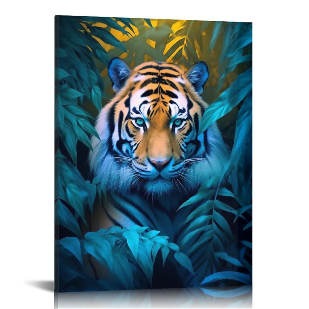 Chilfamy Tiger Jungle Leaves Canvas Print Home Decoration Art for ...
