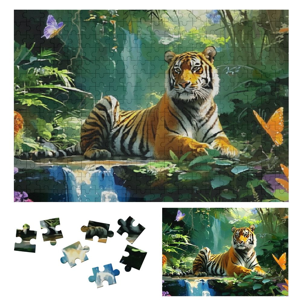 Chilfamy Tiger Jungle Waterfall Wooden Jigsaw Puzzle for Adults and ...
