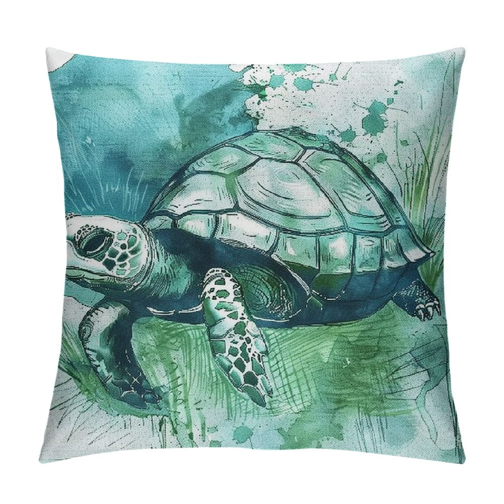Chilfamy Tortoise Throw Pillow Cover, Green Sea Turtle Pillow Cover ...