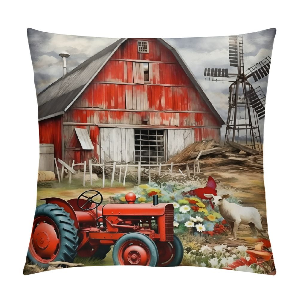 Chilfamy Tractor Windmill Farmhouse Pillow Cushion Covers Short Plush ...