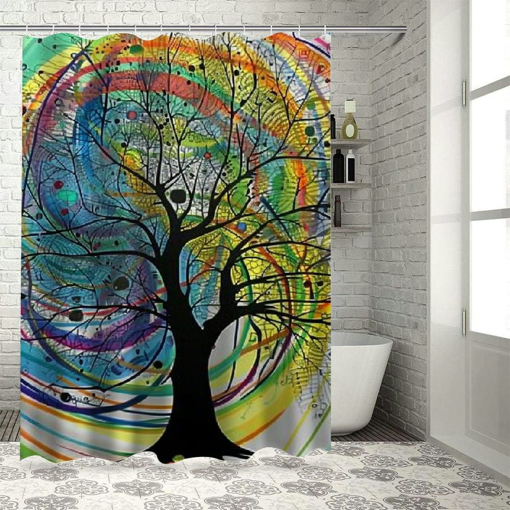 Chilfamy Tree of Life Shower Curtain, Colorful Swirl Doodles Tree with ...