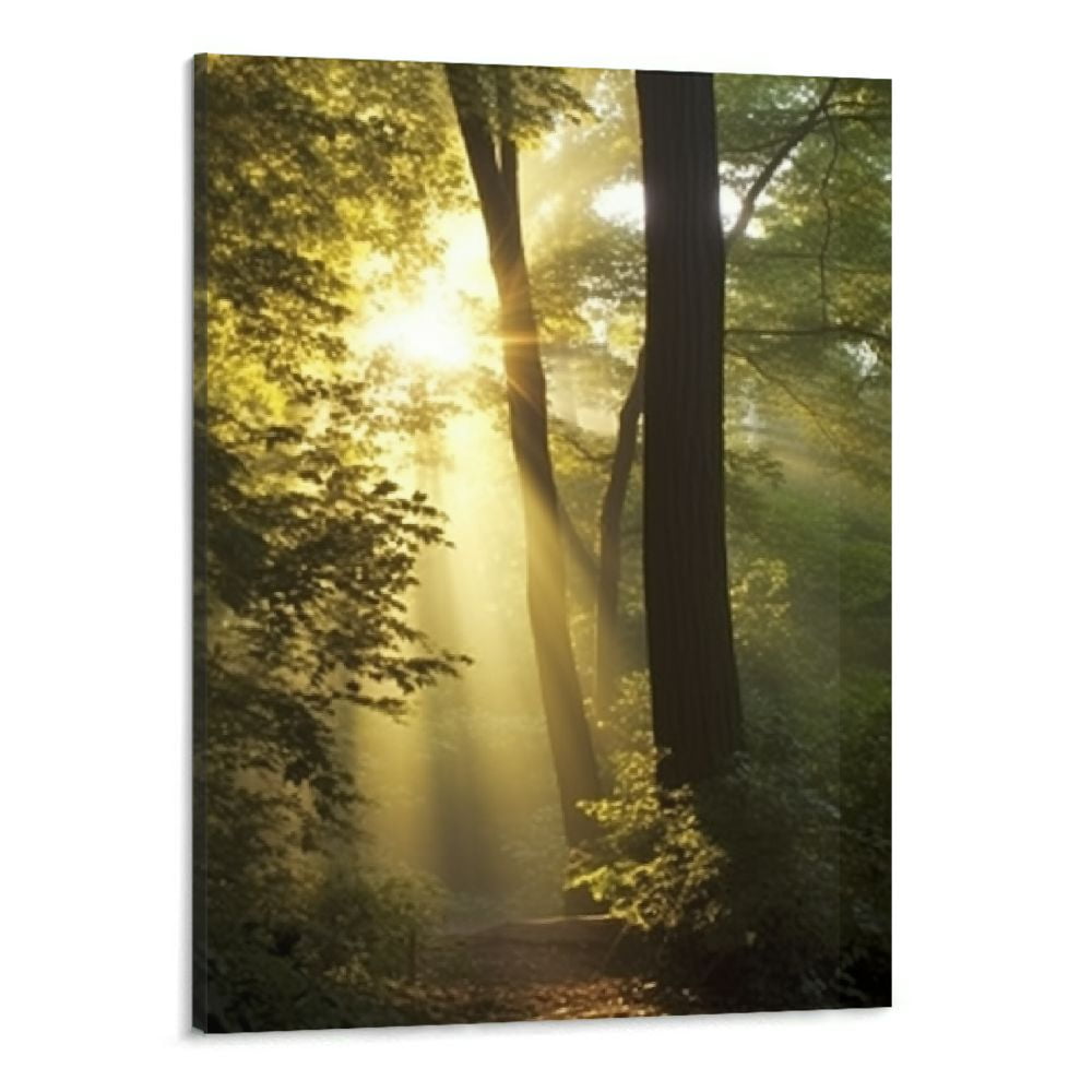 Chilfamy - Tree Wall Art Decor Sunshine Through Forest and Road Canvas ...