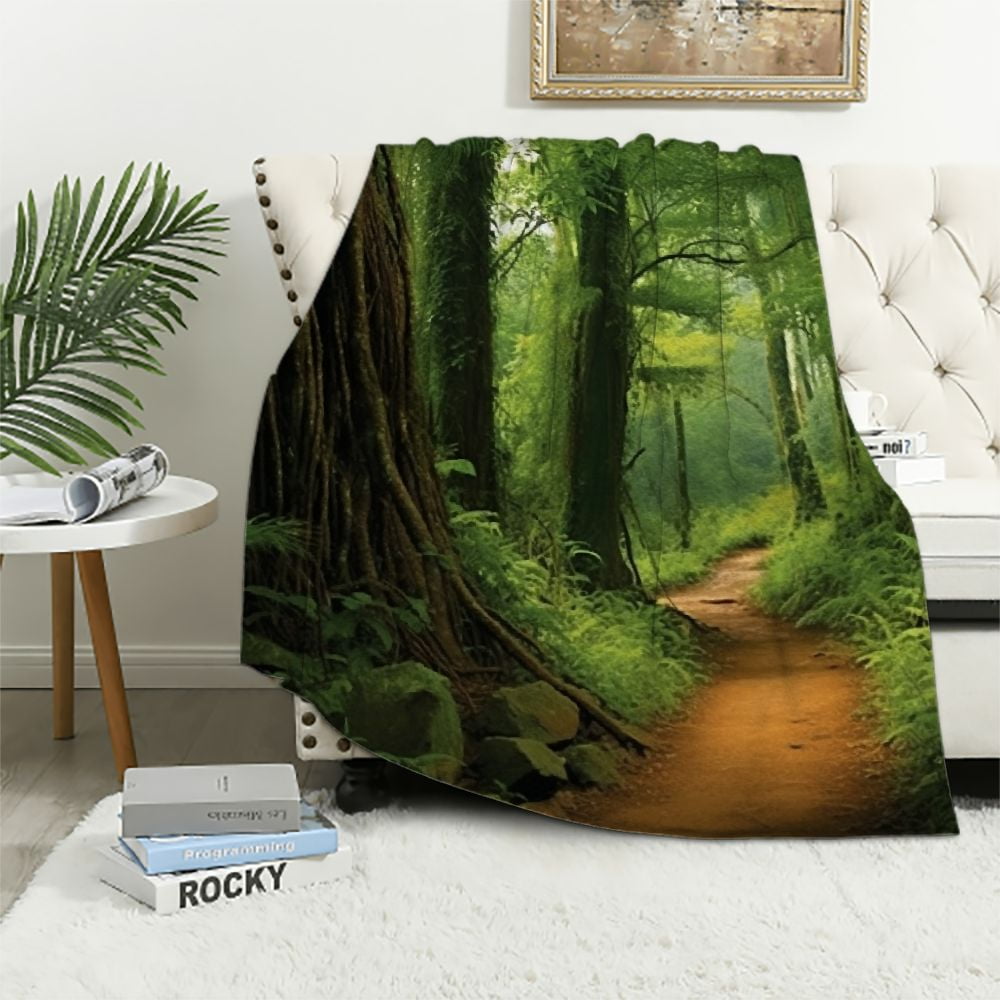 Chilfamy Trees Ferns Forest Print Throw Blanket - Flannel Material ...