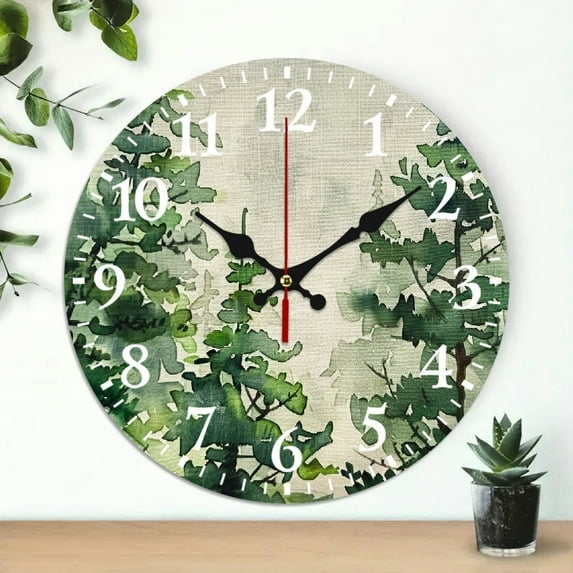 Chilfamy Trees Green Leaves Wooden Wall Clock Battery Operated 10 Inch ...