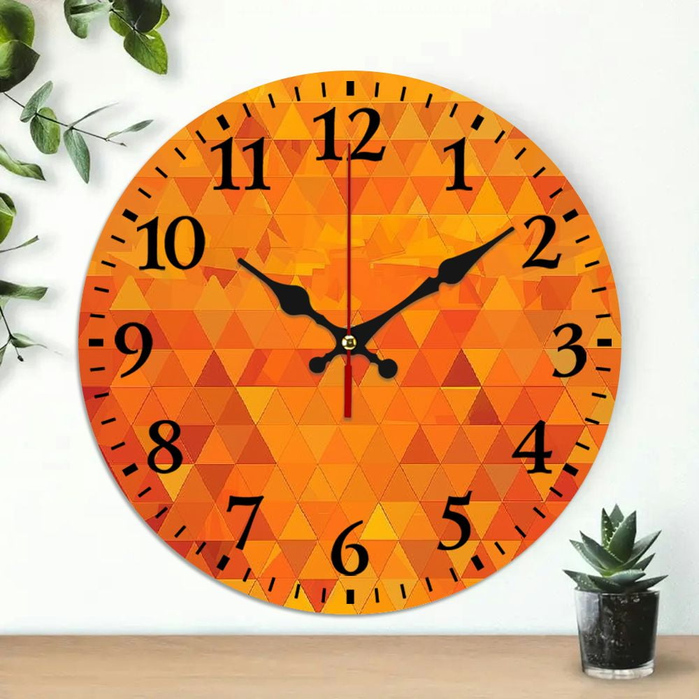 Chilfamy Triangles Wooden Wall Clock Wall Art Decor, Battery Operated ...