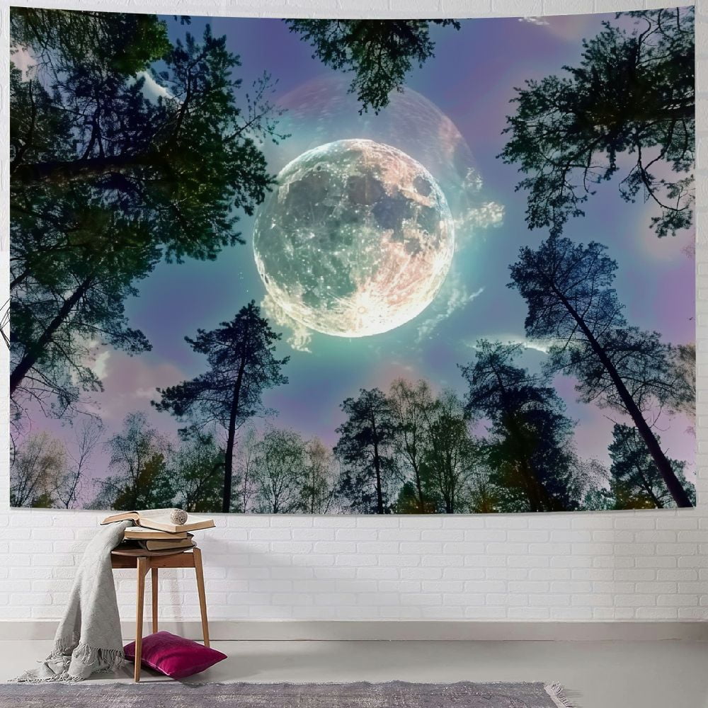 Chilfamy Trippy Moon Forest Ceiling Tapestry for Bedroom Aesthetic ...