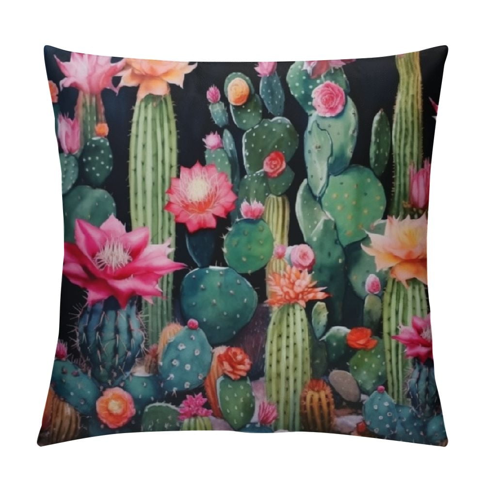 Chilfamy Tropical Cactus Tree Flower Print Throw Pillow Covers Fashion ...
