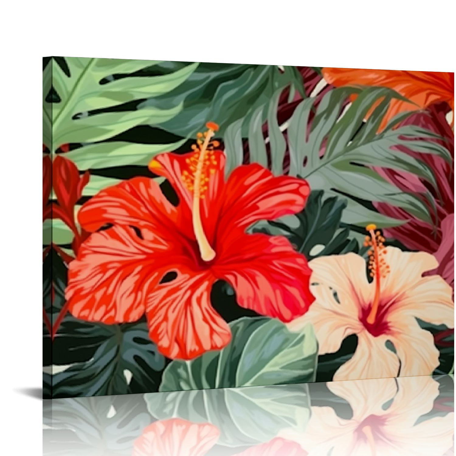 Chilfamy Tropical Flower Leaves Red Flower Canvas Prints Wall Art for ...