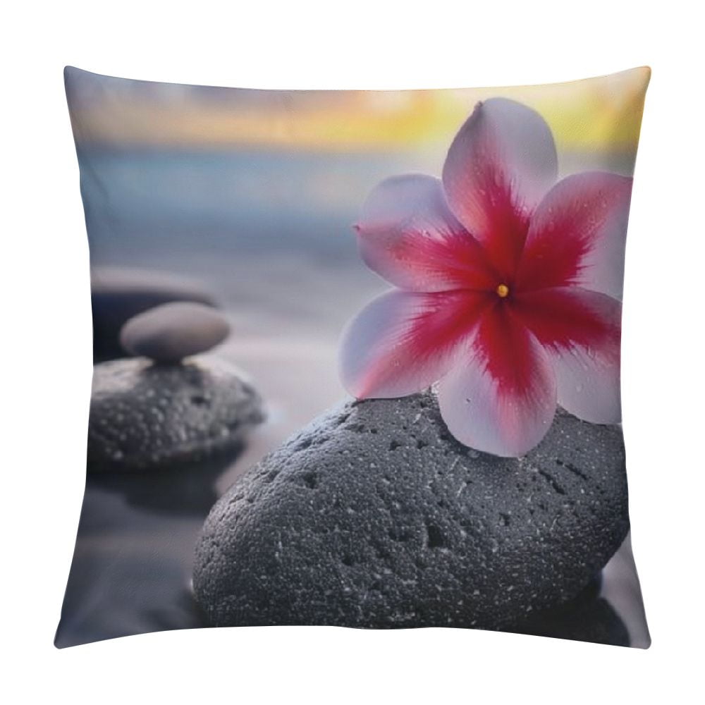 Chilfamy Tropical Flower and Zen Stone Print Throw Pillow Covers ...