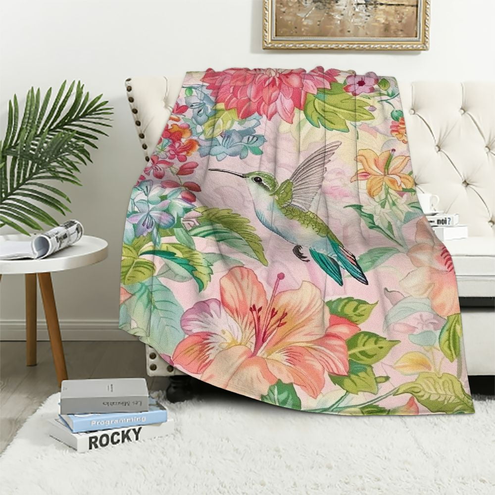 Chilfamy Tropical Flowers and Hummingbirds Throw Blanket Ultra Soft ...