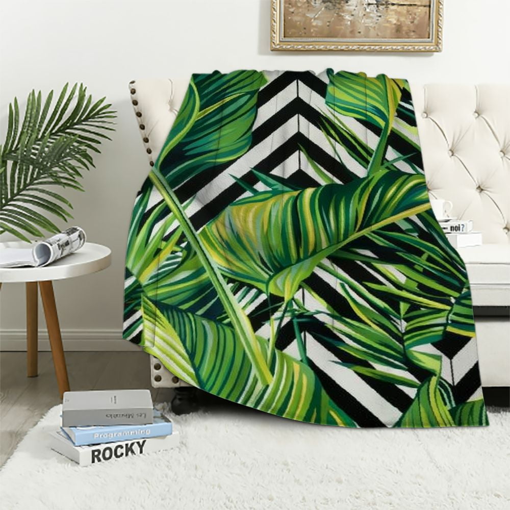 Chilfamy Tropical Green Plant Leaves Striped Blanket Gifts for Women ...