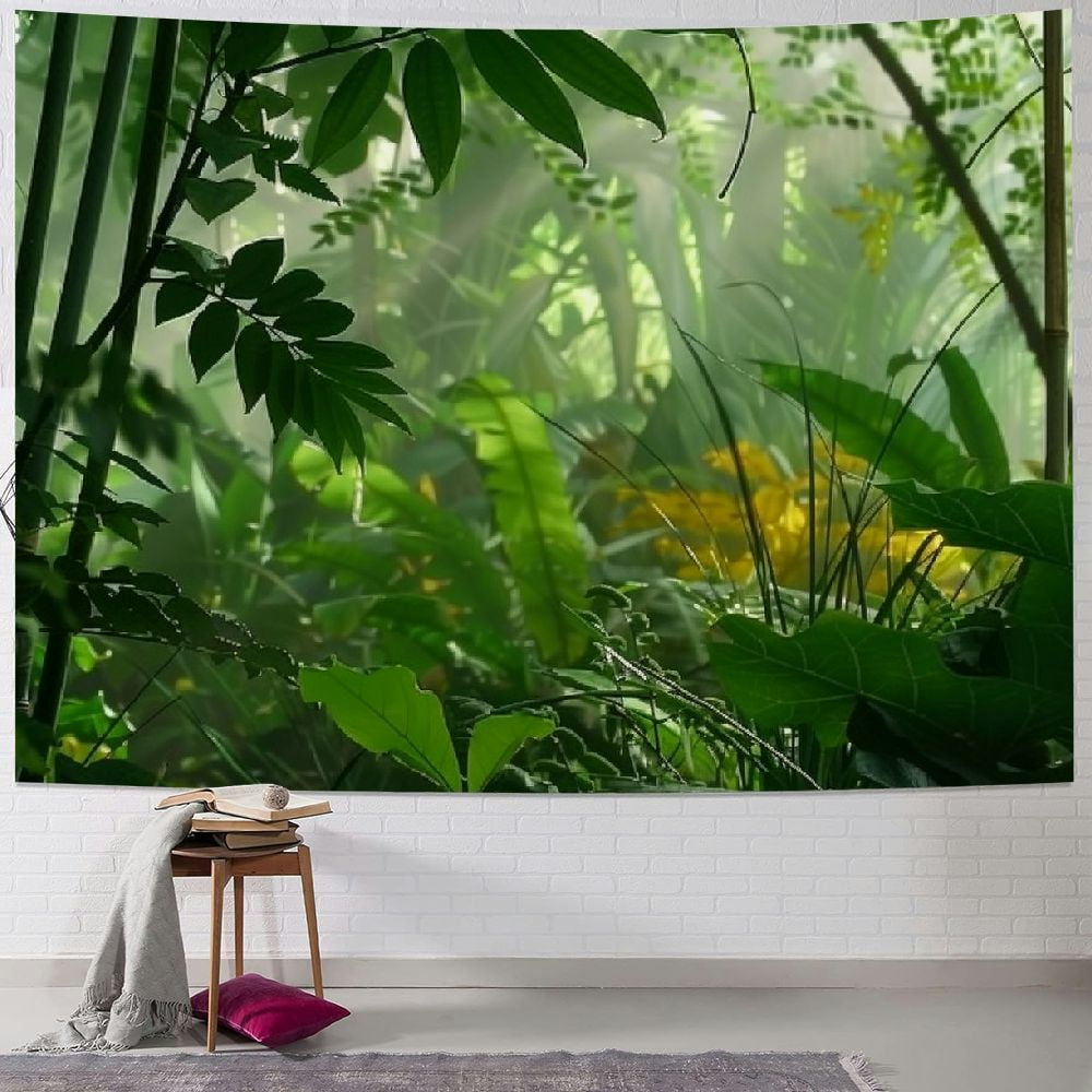 Chilfamy Tropical Green Plant Tapestry Wall Hanging, Palm Tree Leaves ...
