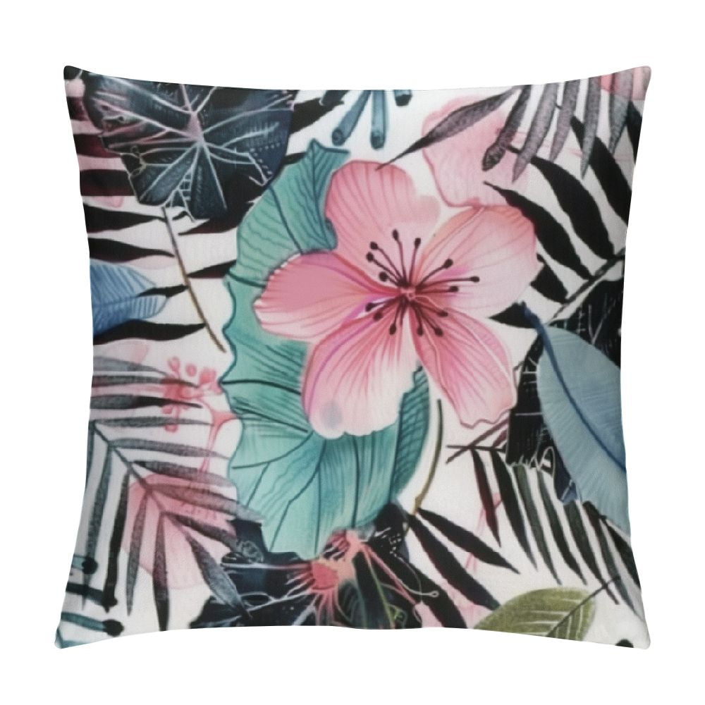Chilfamy Tropical Palm Leaf Print Pillow Cover Summer Blue Green Plant ...