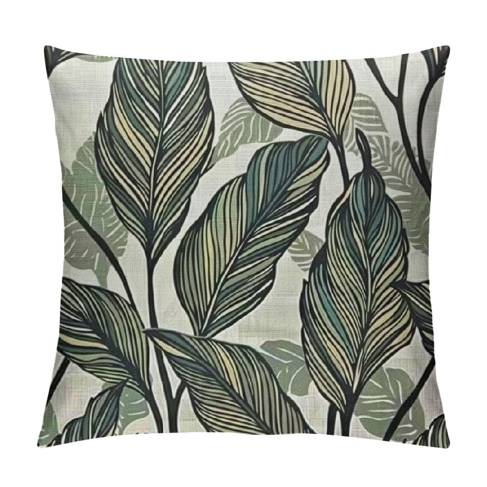 Chilfamy Tropical Palm Leaves Throw Pillow Case Banana Jungle Leaf ...
