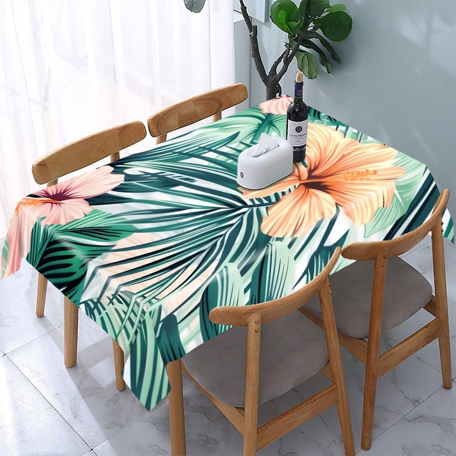 Chilfamy Tropical Pink Orange Bloom Rectangle Dining Tablecloth ...