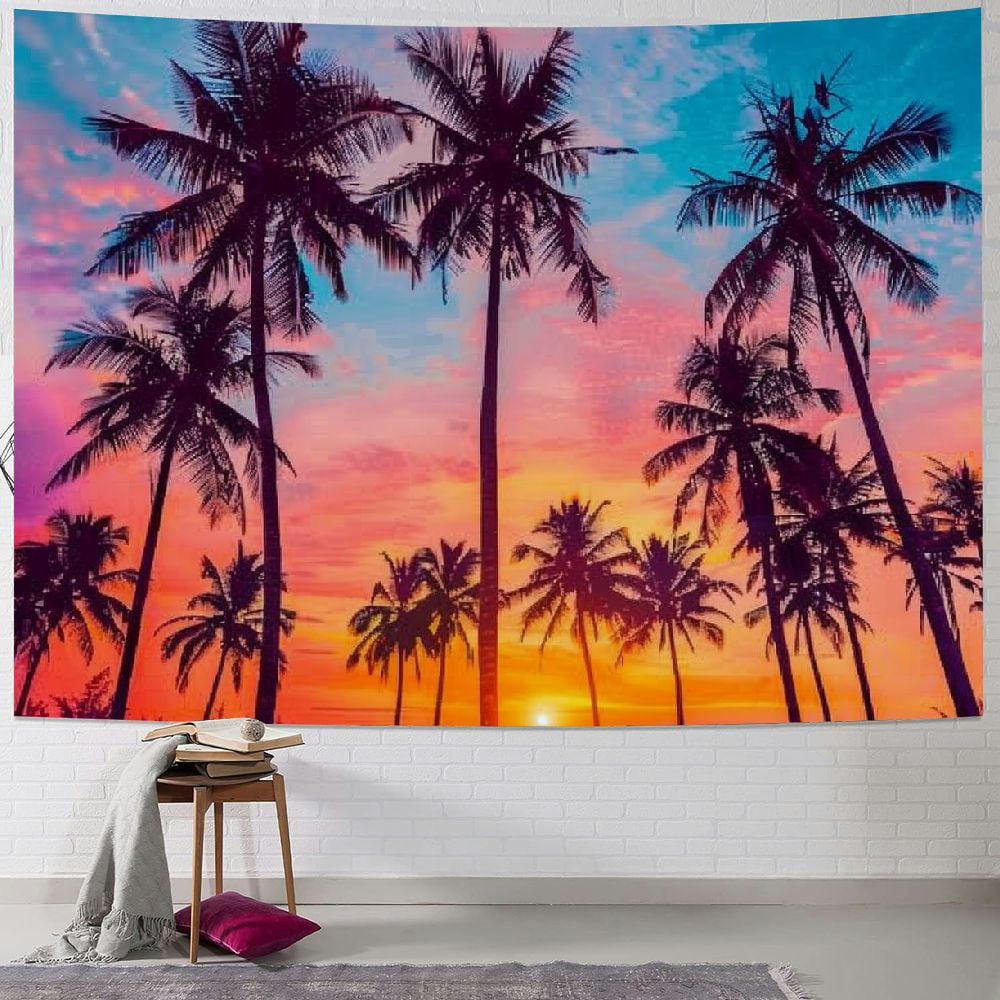 Chilfamy Tropical Tapestry, Sunset Beach Ocean with Palm Tree ...