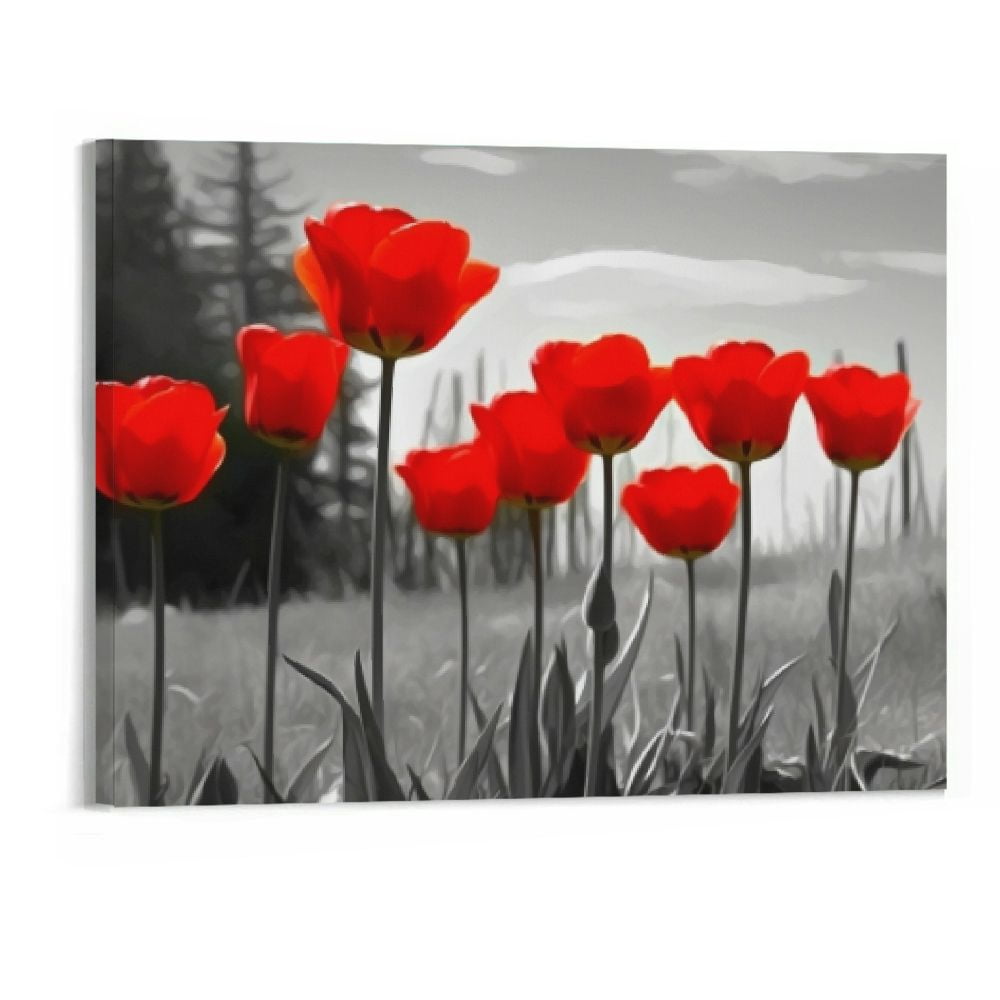 Chilfamy Tulips Pictures Wall Art Red Flower Painting Red Tulips Wall ...