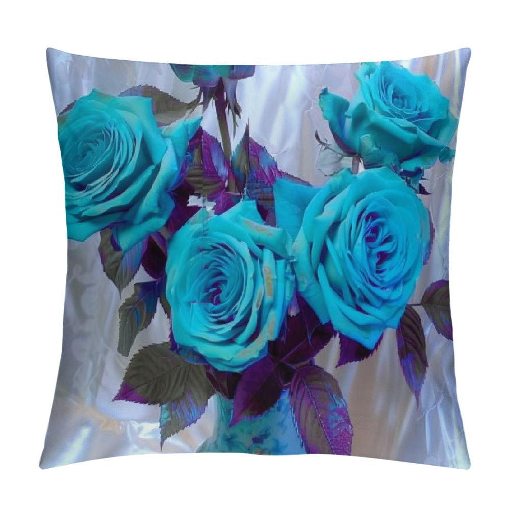 Chilfamy Turquoise Rose Flower Throw Pillow Covers,Turquoise Blue Teal ...