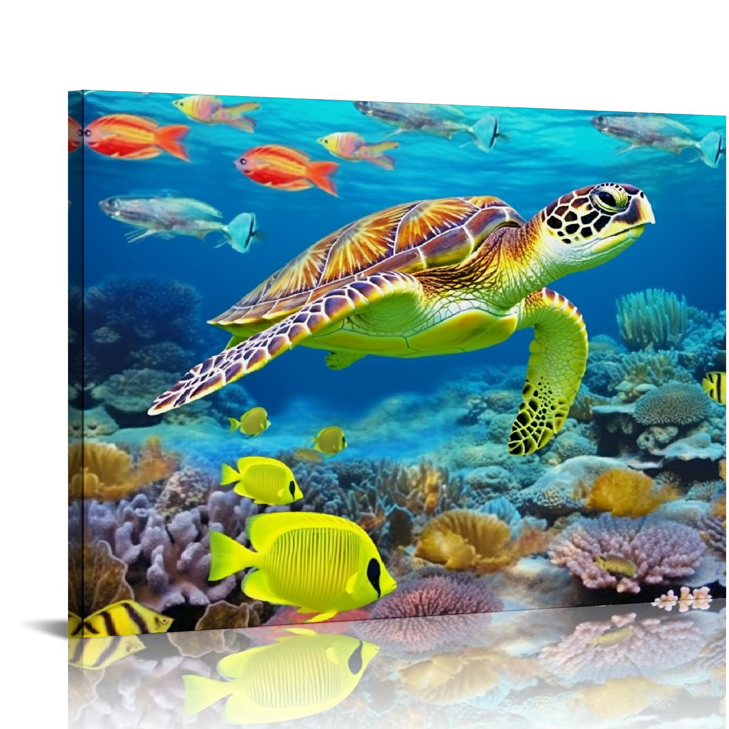 Chilfamy Turtle Coral Reef Fish Canvas Wall Decor Art for Home Bathroom ...