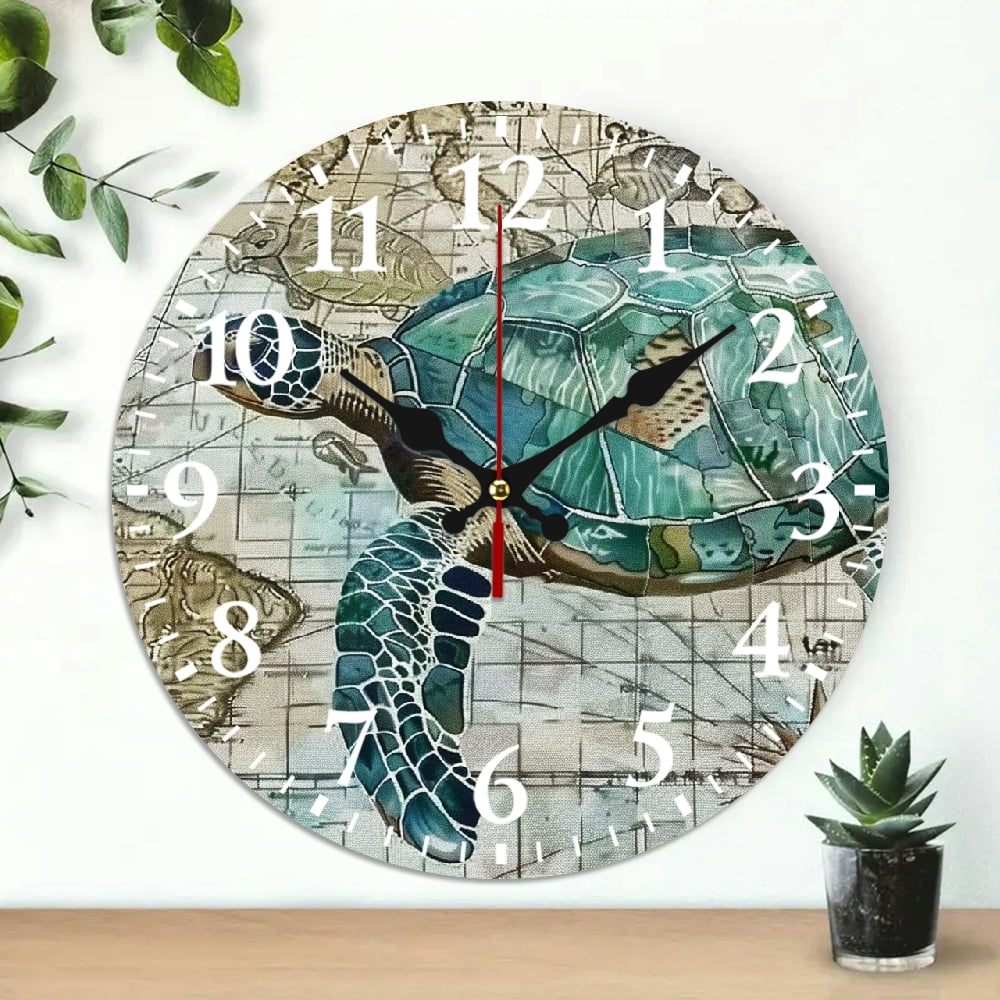 Chilfamy Turtle Map Seaweed Wall Clock Wall Hanging Decor Battery ...