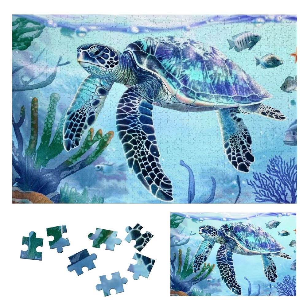 Chilfamy Turtle Sea Creatures Ocean Wooden Jigsaw Puzzle for Adults ...