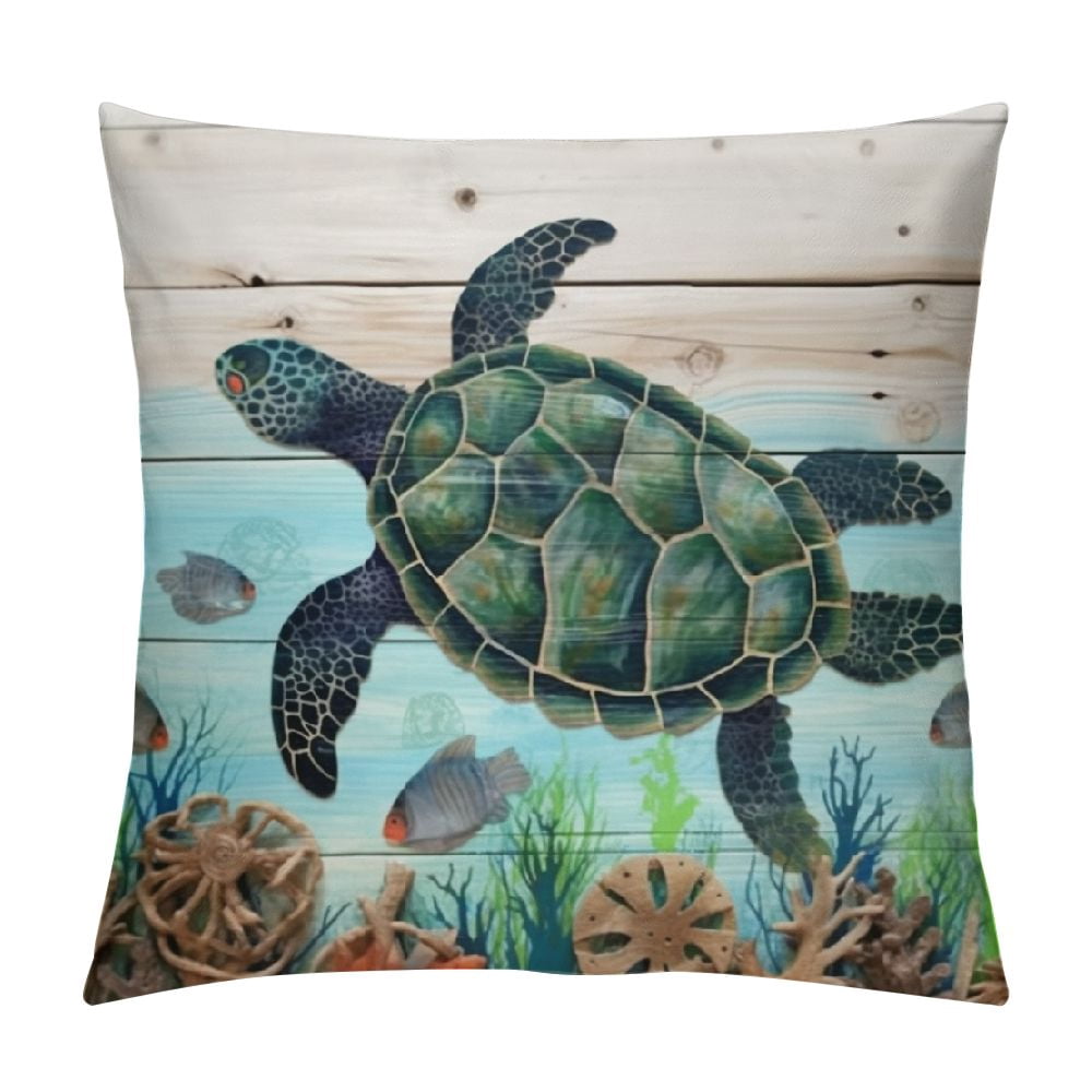 Chilfamy Turtle Seaweed Corals Pillow Cases with Zipper Home Decor for ...
