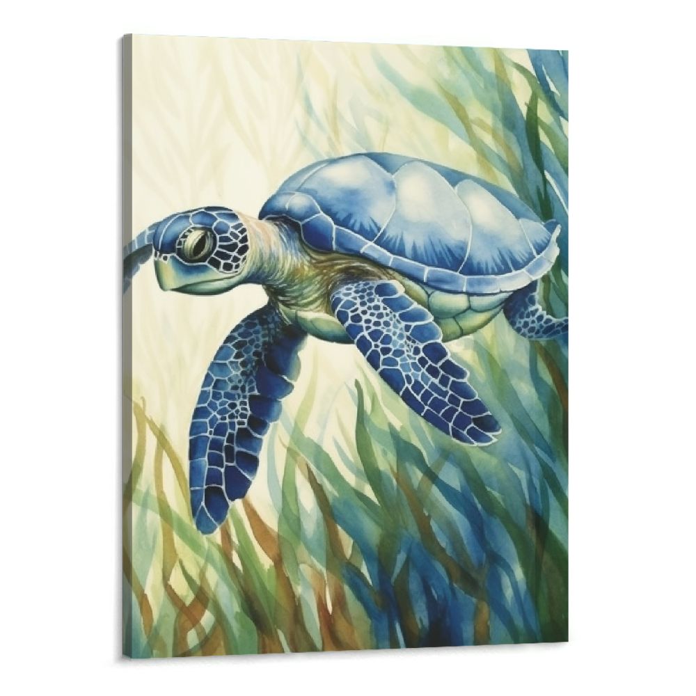 Chilfamy Turtle in Seagrass II Canvas Wall Art Print, Sea Turtle Home ...