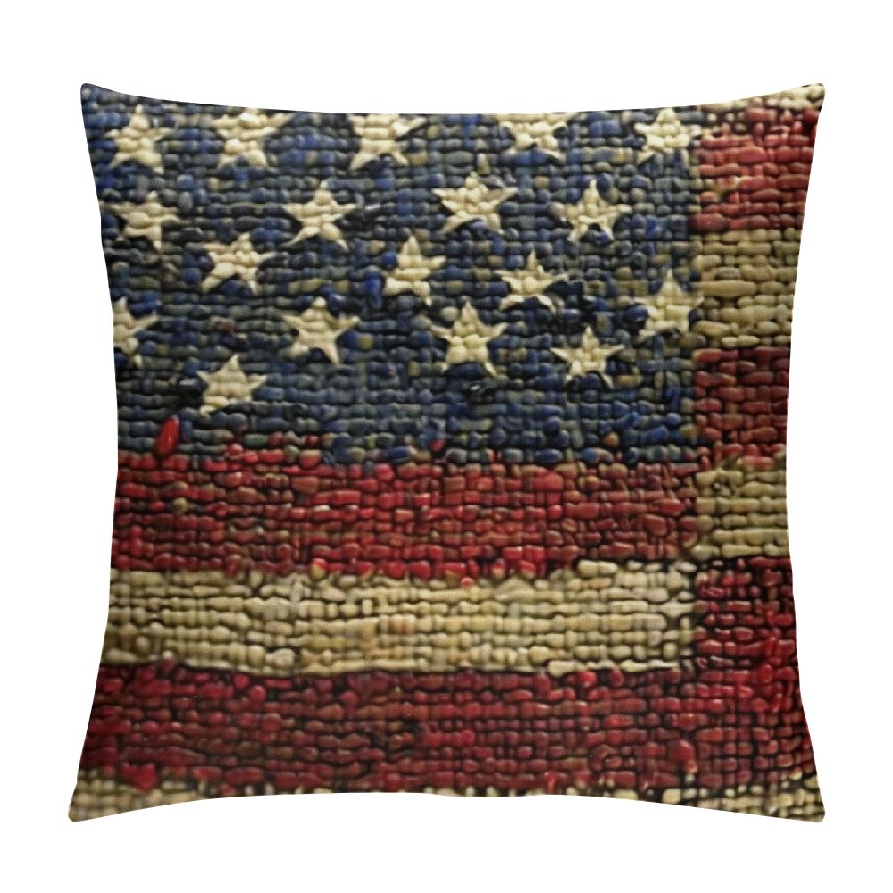 Chilfamy Vintage American Flag Pillow Covers July 4th Decorations Stars ...