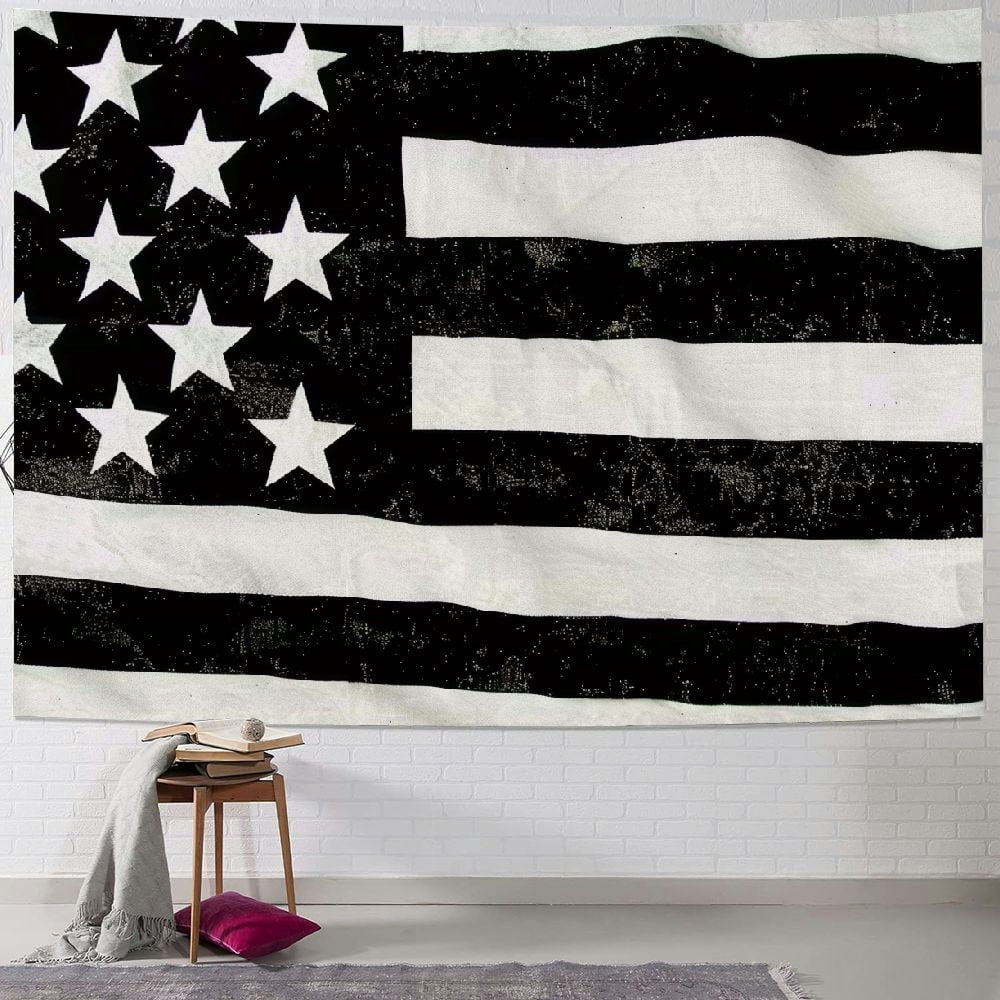 Chilfamy Vintage American Flag Tapestry Black and White, Indian Hippie ...