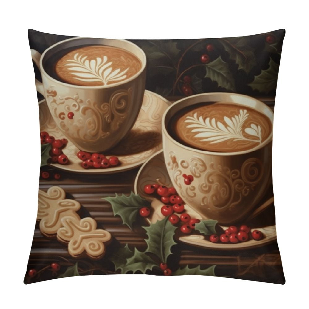 Chilfamy Vintage Christmas Coffee Cushion Covers Coffee Lover Lumbar ...
