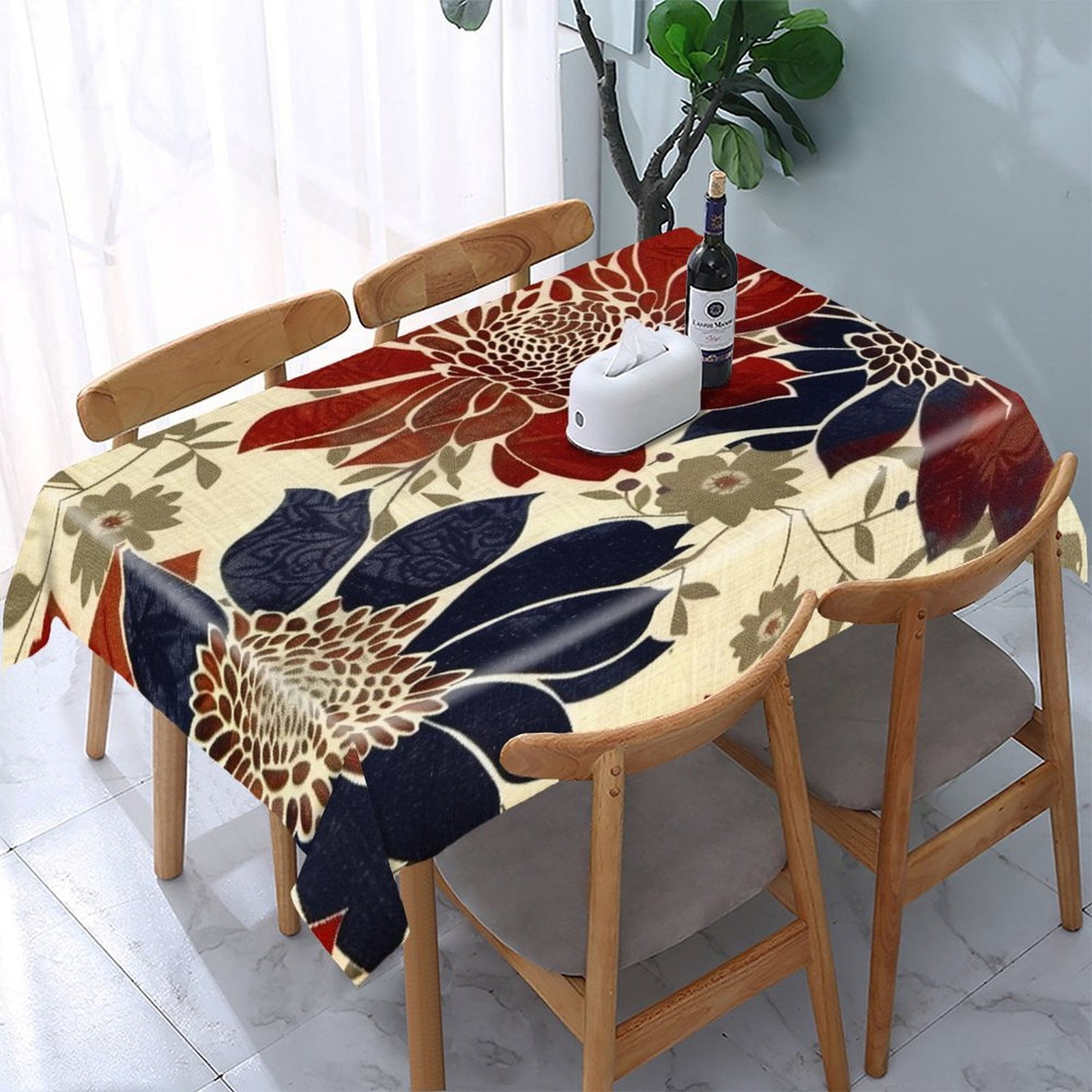 Chilfamy Vintage Floral Rectangle Dining Tablecloth, Washable Wipeable ...