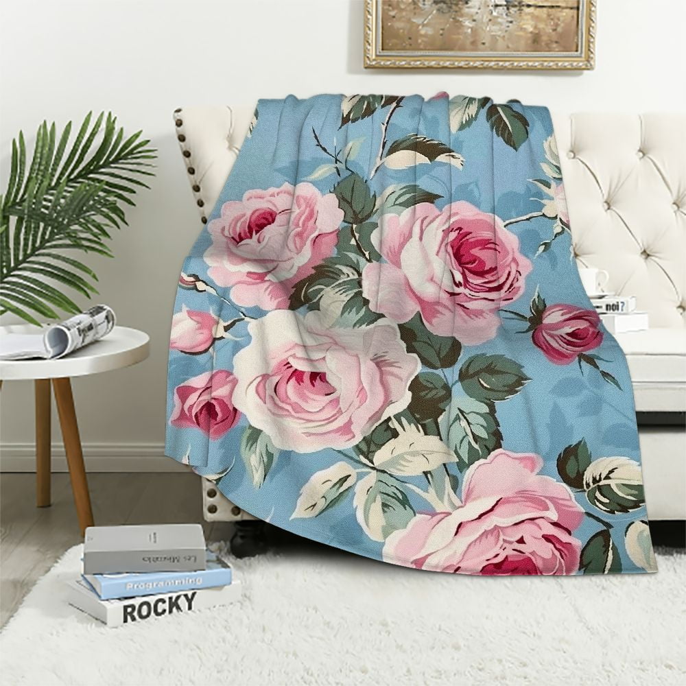 Chilfamy Vintage Shabby Chic Rose Blanket European Style Flowers Throw ...