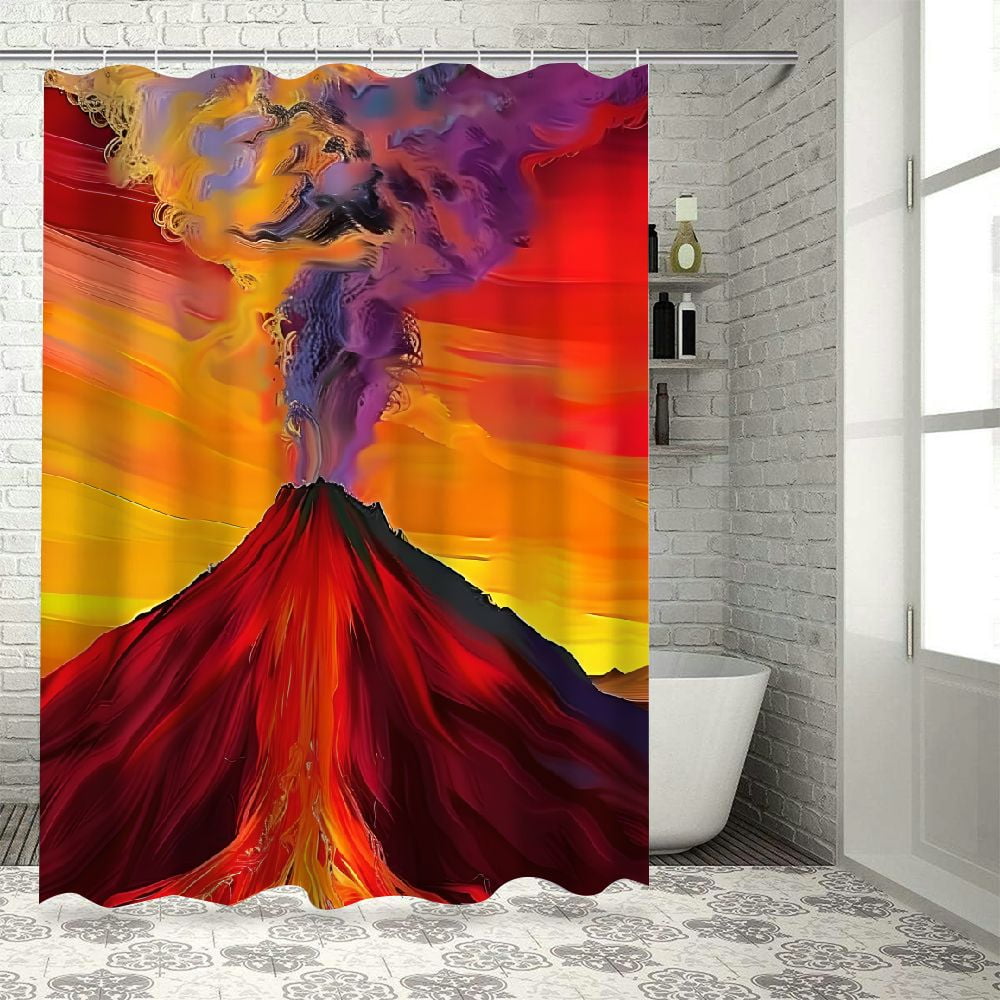 Chilfamy Volcano Red Sky Smoke Printed Shower Curtain 100% Polyester ...